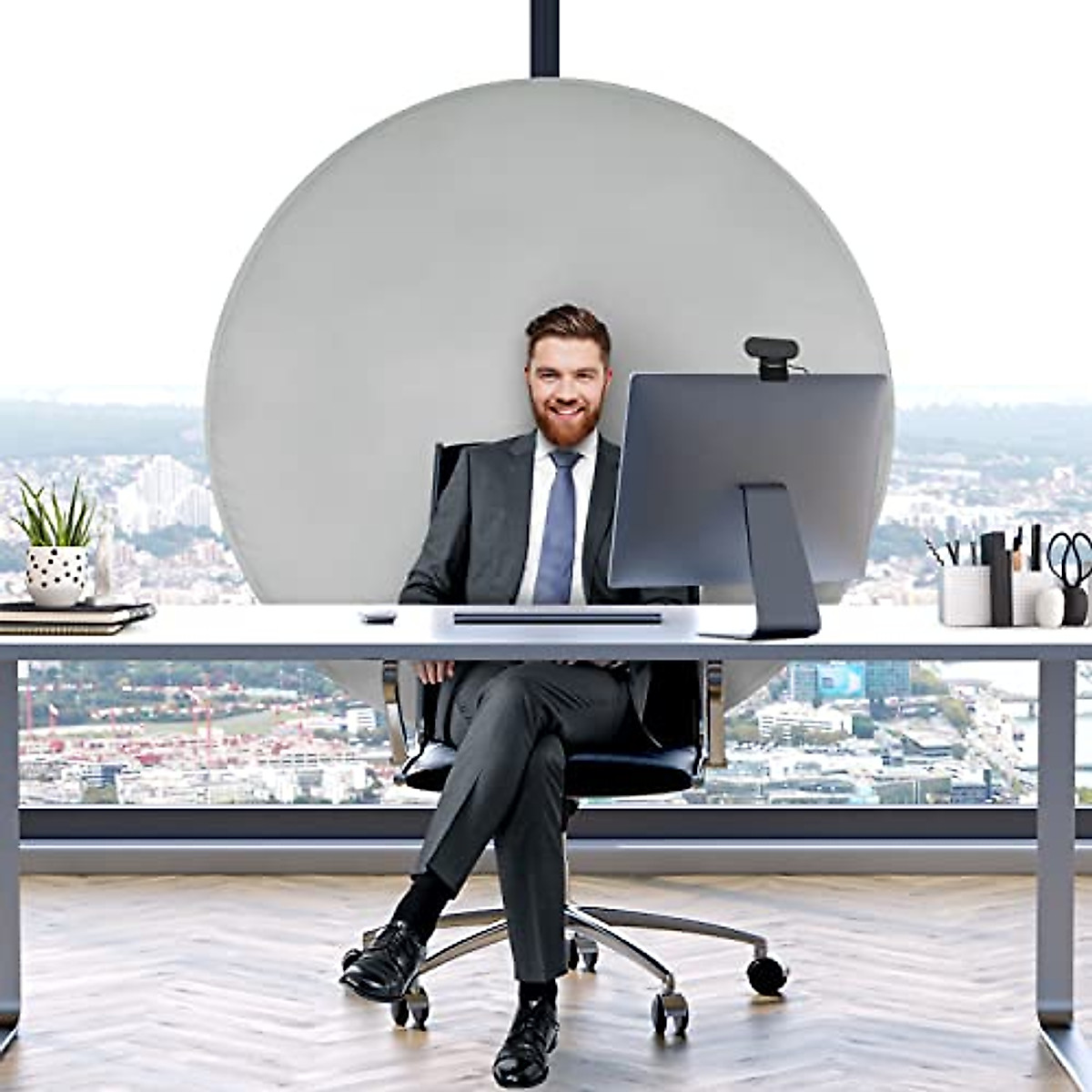 Webaround Mega 63" | Grey | Portable Collapsible Webcam Backdrop | Attaches to Any Chair | Wrinkle-Resistant Fabric | Ultra-Quick Setup and Takedown | Perfect for Zoom, Webex, Teams, etc.