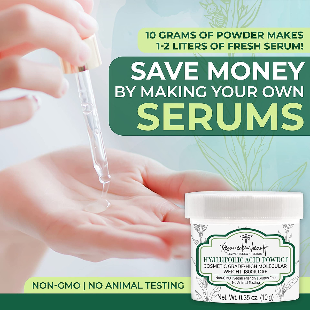 Pure Hyaluronic Acid Powder High Molecular Weight Sodium Hyaluronate to Make Your Own Premium Moisturizing Beauty Serum, Skincare Mask Treatment, Vitamin C Serums & DIY Facial Skin Care Products 10g