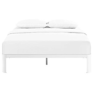 Modway Corinne Steel Modern Mattress Foundation Full Bed Frame with Wood Slat Support in White