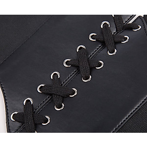 GRACE KARIN Womens Wide Elastic Lace-up Waist Belt Adjustable Leather Cinch Corset Waistband(L,Black)