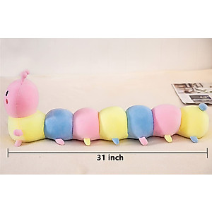 LEHU Caterpillar Stuffed Animal Long Plush Pillow,Cute Hugging Pillow Plush Soft Giant Stuffed Caterpillar,Teen Birthday (Pink,31 inches)