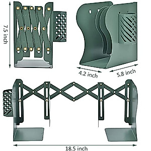 Citmage Adjustable Bookends 3 Compartments Decorative Metal Book Holders Heavy Duty Expandable Book Stand Organizer Magazine File Book Racks for Desk, Shelf, Office, Stationery Gift(Green)