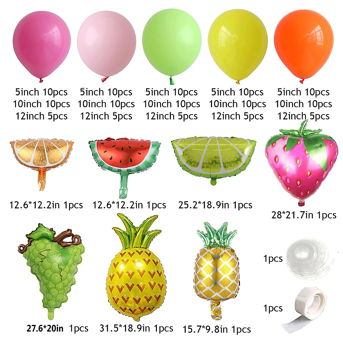 Fruit Balloon Garland Arch Kit Pink Rose Red Yellow Green Orange Balloons with Watermelon strawberry Pineapple Lemon Orange Foil Balloons for Twotti Fruity Party Decorations Sweet Birthday Party