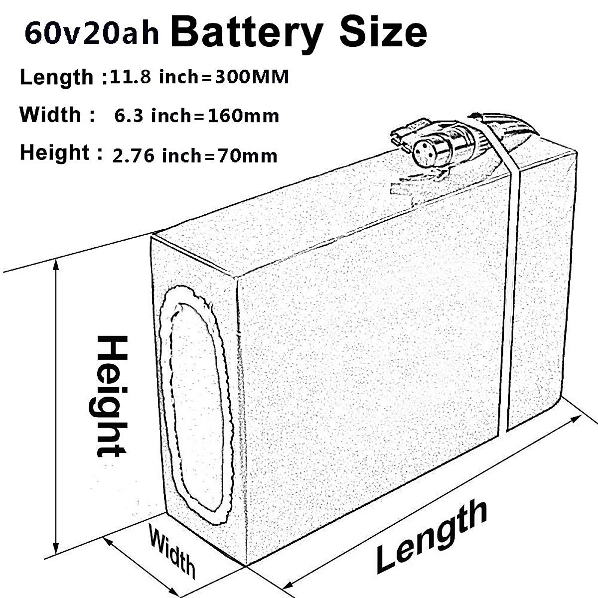 Wallen Power 60V 20AH Ebike Battery, Electric Bicycle Battery for 1800w 1500w 1200w 1000w Bike Motor, Waterproof (PVC) Battery Pack with 40A BMS Protection Board