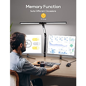 LED Desk Lamp with Clamp, Three Light Sources Desk Lamps for Home Office, Led Desk Light Swing Arm, Control Box, Dimmable 4 Color Modes, 4 Brightness, Eye-Caring Clip on Lamp for Workbench Studio, 20W