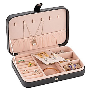 Smileshe Jewelry Box for Women Girls, PU Leather Small Travel Organizer Case, Portable Display Storage Holder Boxes for Rings Earrings Necklaces Bracelets
