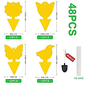 48 Pcs Sticky Traps for Fruit Fly, Whitefly, Fungus Gnat, Mosquito and Bug, Yellow Plant Sticky Insect Catcher Traps for Indoor/Outdoor/Kitchen, Non-Toxic and Odorless