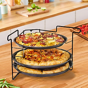 VANLAMNI Pizza Baking Set with 1 Wire Metal Pizza Rack and 3 Circular Pizza Pans,11 inch Non-stick Pizza Trays for Oven