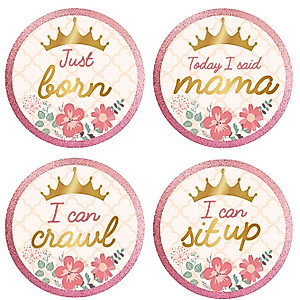 Baby Monthly Milestone Stickers, (Set of 20) Baby Belly Stickers with Crown Rose Gold Flower, Best Baby Shower Registry Gift, Scrapbook Photo Keepsake or Baby Photo Sharing Milestone Sticker.
