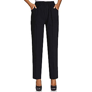 Soojun Womens Summer Elastic Waist Comfy Stretch Pull On Pants, Black, Large