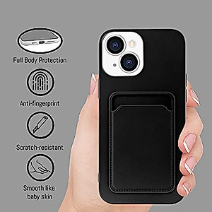 MZELQ Compatible with iPhone 13 (6.1 inch) Case, Card Holder Camera Protection Cover for iPhone 13 + Screen Protector, Card Slot Designed for iPhone 13 Phone Case -Black