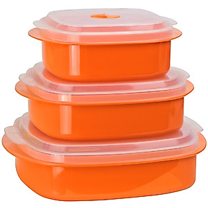 Reston Lloyd Calypso Basics Microwave Cookware, Steamer and Storage Set, Orange, Multiple Sizes, 6-Piece
