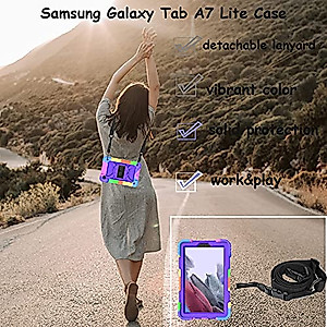 MENZO Samsung Galaxy Tab A7 Lite 8.7-inch Case 2021 Release, 3-Layer Shoulder Strap Rugged Protective Case with Holding Strap Rotating Stand for Samsung Galaxy Tab A7 Lite 8.7 (SM-T220/T225),Purple