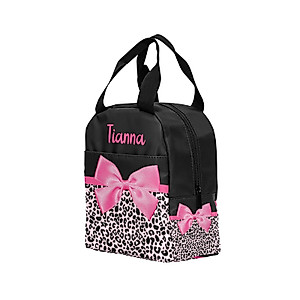 zaaprintblanket Personalized Leopard Print Pink Bow Lunch Box for Women Men,Custom Lunch Bags for Teens Insulated Lunch Tote with Name Reusable Meal Container