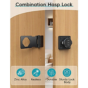 I-EASYDWW Cabinet Password Hasp Lock, Cabinet Keyless Lock with Screws, Cabinet Combination Lock for Small Door, Cabinets, Barn Door, Bathroom, Outdoor, Garage, Garden, Black, 2 Pack