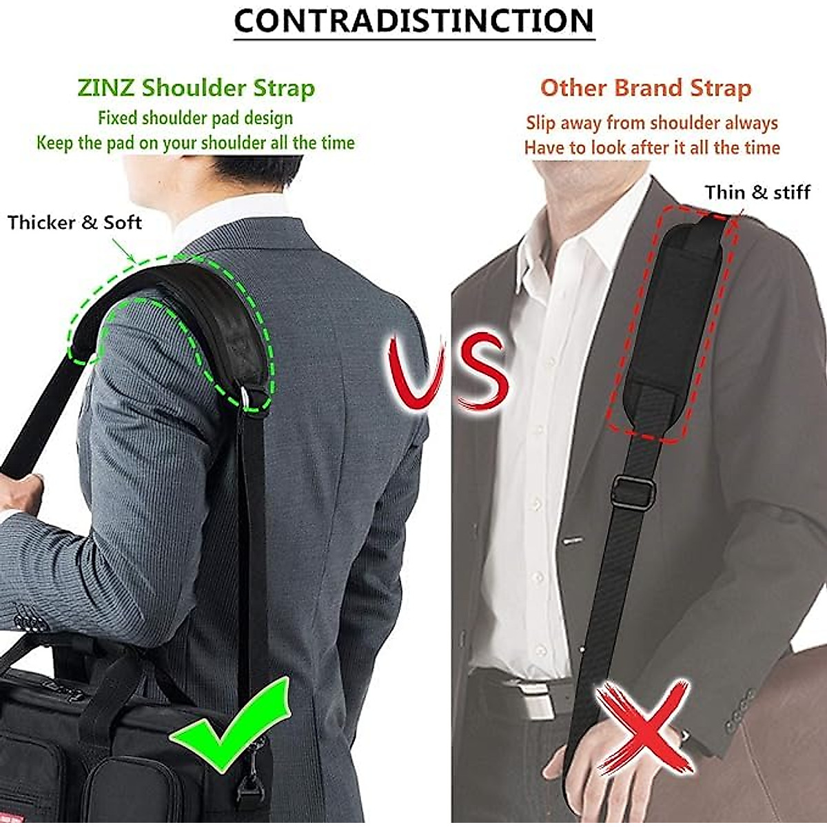 ZINZ Shoulder Strap, 57" Padded Adjustable Shoulder Bag Straps Replacement for Bags with D-Ring (Black, 001)