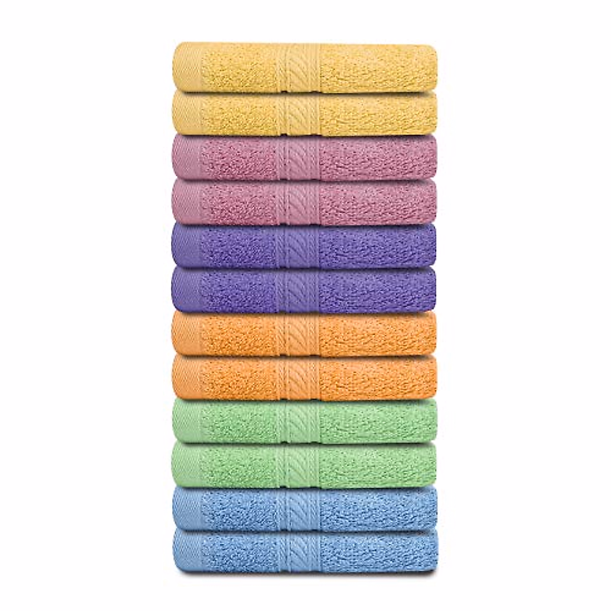 Cotton Face Washcloths Set 100% Cotton Ultra Soft Wash Cloth Towel Set for Bathroom and Home Highly Durable High Absorbency Convenient and Stylish Wash Cloths - Bright Multi-Color 12''x12'' Pack of 12