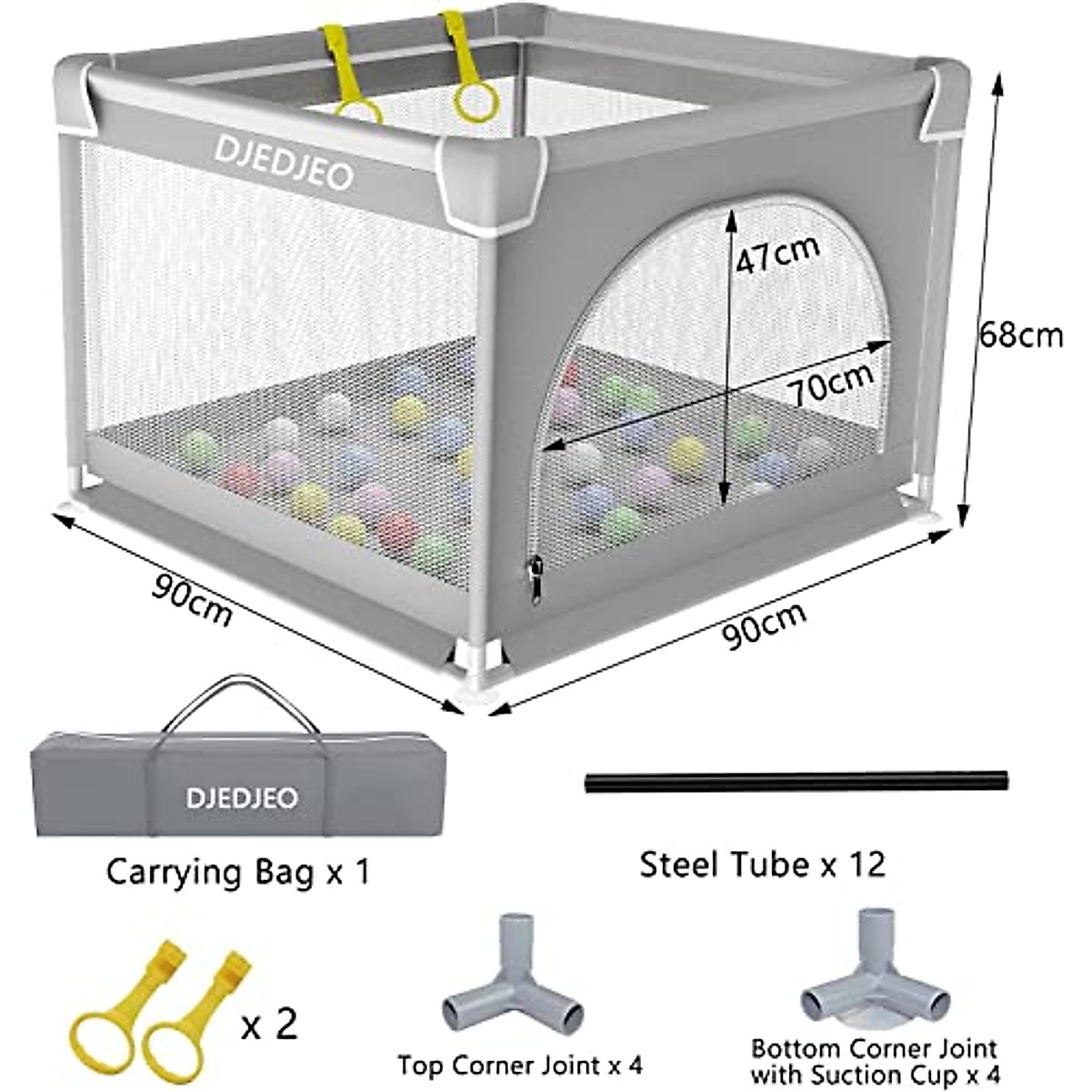 Baby Playpen,Playpen for Babies and Toddlers,Baby Play Yards Indoor,Safety Play Yard for Babies with Soft Breathable Mesh,No Gaps Large Baby Playpen, Small Playpen for Babies(36”×36”,Gray)