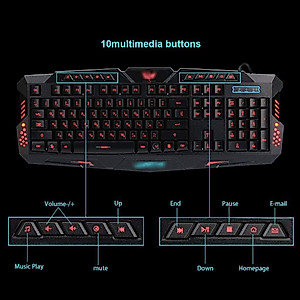 HJJWL Gaming Keyboard and Mouse, Backlit Mouse Keyboard Set, Three-Color Backlit Keyboard,Ergonomic Design，Seven Key Colorful Glowing Gaming Mouse, Up to 3200dpi