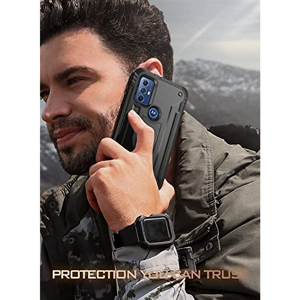 Poetic Revolution Series Case for Motorola Moto G Play (2023), Full-Body Rugged Dual-Layer Shockproof Protective Cover with Kickstand and Built-in-Screen Protector, Black