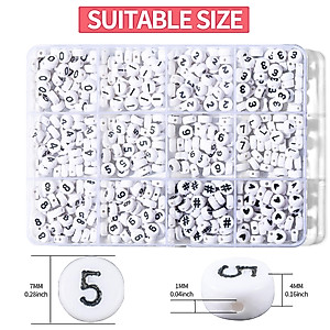 Hudinsun 500Pcs 0-9 Acrylic Number Beads in 12 Grid Box Round Beads for Bracelets Neckless Friendship Jewelry DIY Making (4x7mm Box, White)
