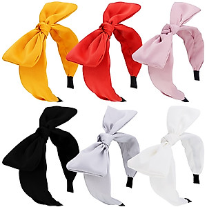 TOBATOBA Hairband, 6Pcs Big Bow Headbands for Women - Satin Silk Bowknot Retro Headband, Knotted Headband for Women Hair Accessories for Women Girls