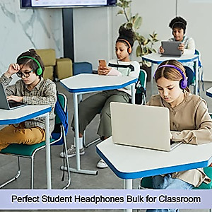 Yunsailing 30 Pack Class Set Headphones for Kids Students Bulk School Classroom Headphones Over Head Earphones on Ear Earbuds Adjustable with 3.5 mm Jack for Child Children Adults (Bright Colors)