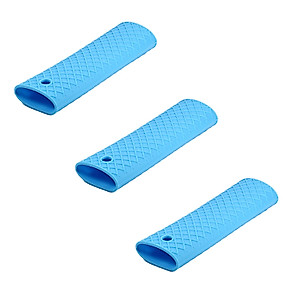 Yinpecly 3Pcs Silicone Hot Handle Holder Rubber Pot Sleeve Heat Resistant Kitchen Potholders for Cast Iron Pans, Metal Frying Pans, Skillets, Griddles, Blue