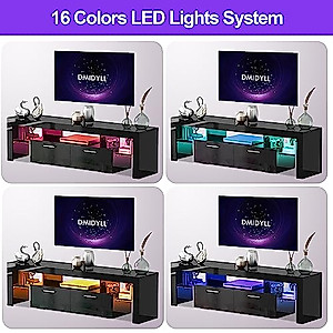 DMIDYLL Black TV Stand with LED Lights for TVs up to 65'', Modern TV Console with Storage Cabinets for Living Room, Bedroom, LED Entertainment Center