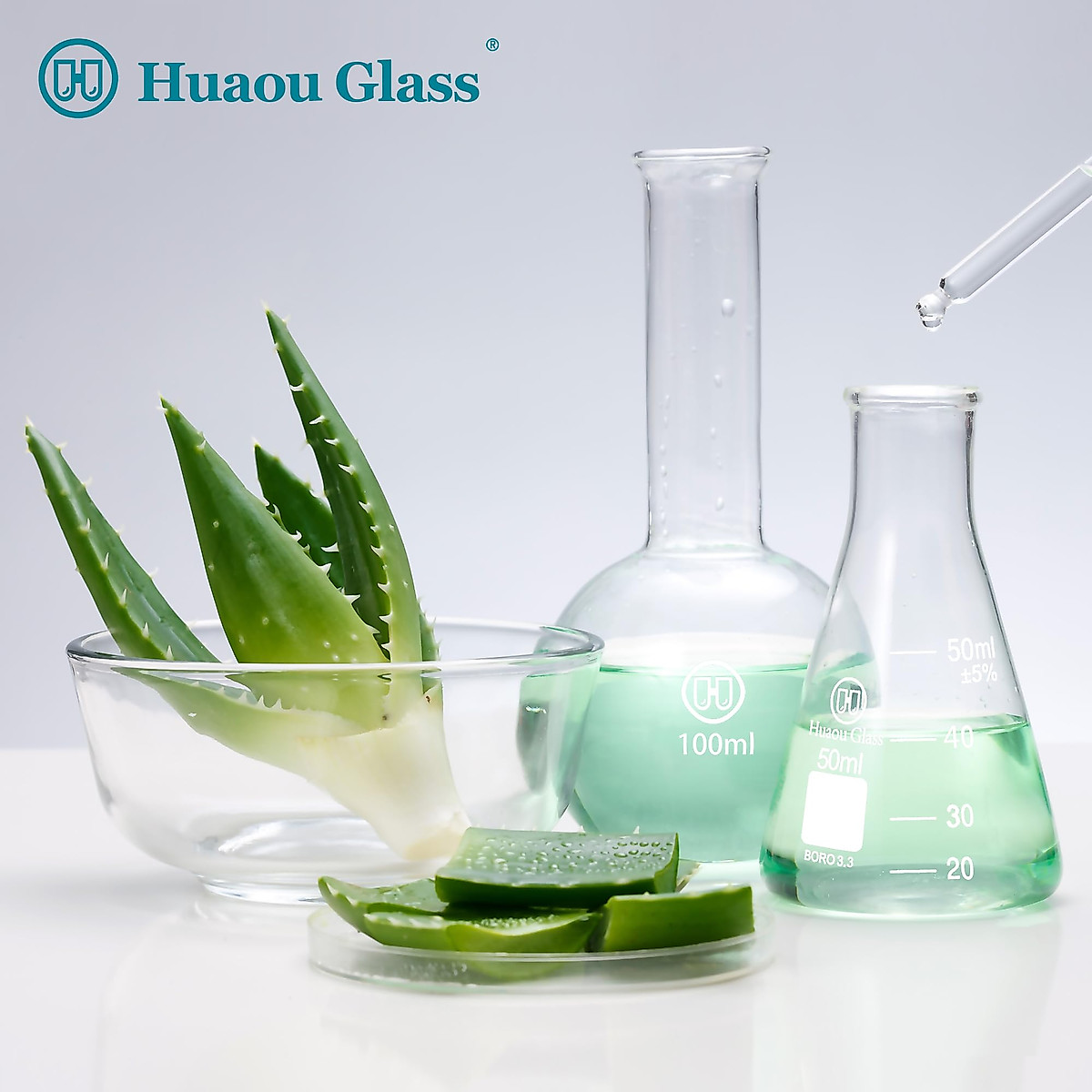 50ml Glass Erlenmeyer Flask Set, Narrow Mouth Graduated Flasks, 3.3 Borosilicate Glass, Ideal for Laboratory, Classroom or Home Use, HUAOU, Pack of 6