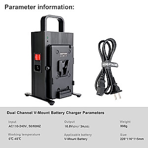 KOERTACOO 16.8V/3A Dual Channel V-Mount/V-Lock Battery Fast Charger, Compatible with All V-Mount Batteries and V-Mount Brick On The Market.