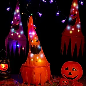 8 Pieces Halloween Witch Hat Decorations Witch Hats String Light Halloween Witch Decorations for Garden, Indoor, Yard, Tree, Party, Suitable for Ages 8 and up(Ghost Style)