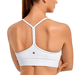 CRZ YOGA Butterluxe Womens Y-Back Racerback Sports Bra - Spaghetti Straps Wireless Scoop Neck Athletic Padded Yoga Bra White Small
