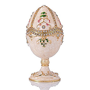 QIFU-Hand Painted Enameled Faberge Egg Style Decorative Hinged Jewelry Trinket Box Unique Gift For Home Decor …