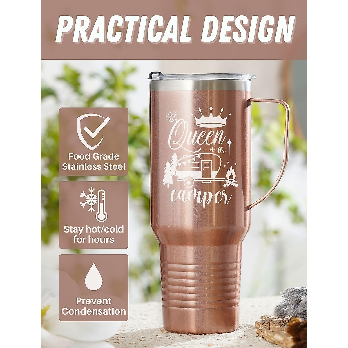 Onebttl Queen of the Camper Tumbler RV Gifts for Women, Coffee Mug for Campers, RV Enthusiasts, Motorhome Owners, Stainless Steel Insulated 1180ml/40oz