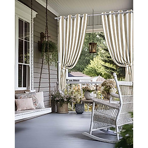 Outdoor Curtains for Patio Waterproof Stripe Indoor/Outdoor Curtain Tiebacks Khaki White Stripes Privacy Curtain Sun Blocking Farmhouse Grommet Drapes for Pergolas Gazebo Porch Balcony 2 Panel 54x84