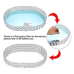 Hipiwe Crystal Vanity Tray, Mirrored Dresser Perfume Trays for Makeup Tray Cosmetic Skin Care Storage, Jewelry Trinket Organizer Tray for Bathroom Countertop Home Decor, Large