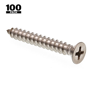 Prime-Line 9016681 Sheet Metal Screw, Self-Tapping, Flat Head Phillips, #8 X 1-1/4 in, Grade 18-8 Stainless Steel, Pack of 100
