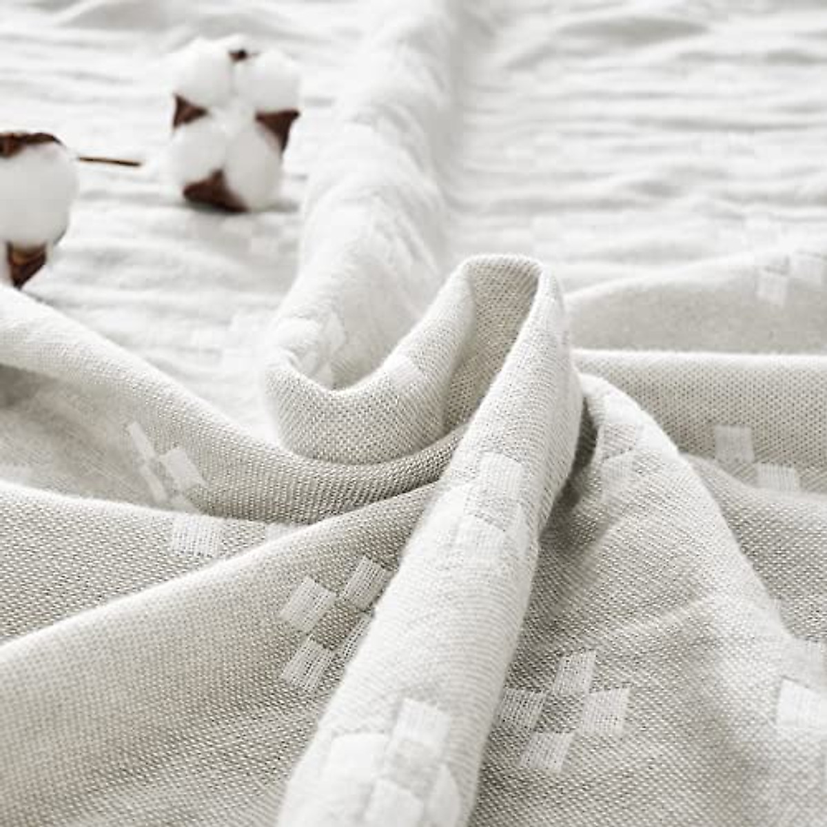 jinchan Grey Throw Blanket for Couch Boho Throw Blanket Cozy Blanket Cotton Spring Blanket Twin Size Bed Throw 3 Layer Coverlet Geometric Quilt Gray Soft Blanket Baby Kid Gift 60x80 Inch