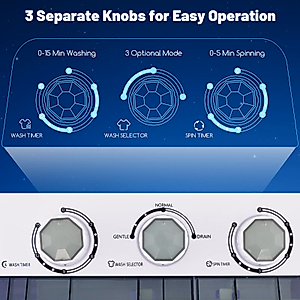 ARLIME Portable Washing Machine, 26 lbs Washer and Spinner Combo with Drain Pump,18 lbs Washing 8 lbs Spinning Twin Tub Mini Compact Laundry Washer for Dorms, Apartments, RVs (White+Gray)