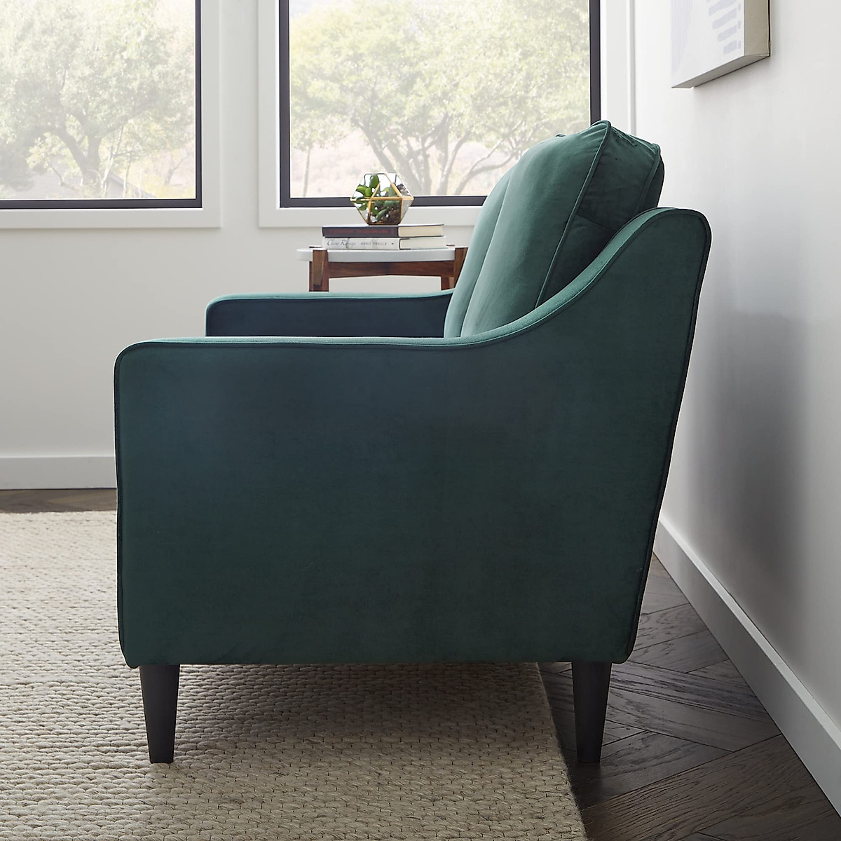 Edenbrook Jensen Upholstered Loveseat – Green Velvet Loveseat - Living Room Furniture - Small Loveseat- Seats Two - Scoop Arm Modern Couch - Couches