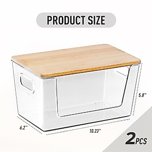 Citylife 2 PCS Small Stackable Storage with Bamboo Top Acrylic Trash Bag Dispenser Open Laundry Room Organizer with Handle