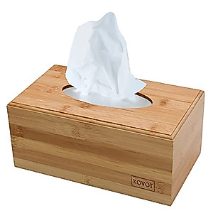 KOVOT Rectangular Tissue Box Holder - Natural Bamboo Tissue Box Cover with Sliding Bottom - Modern Brown Natural Wooden Rectangular Tissue Holder - Fits a Standard Tissue Box 9.25" L x 5" W x 3.75" H
