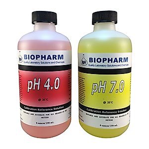 pH Buffer Calibration Kit 2-Pack — 250 mL (8.4 fl oz) Bottle of Each: pH 4.00 and pH 7.00 | Color Coded