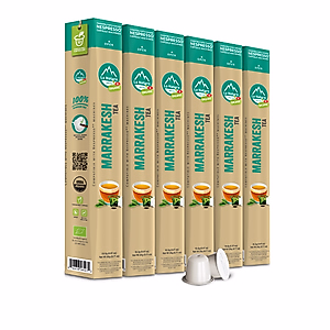 La Natura Lifestyle Organic Marrakesh Green Tea - Caffeine-Free, Refreshing Marrakesh Tea Pods for Nespresso Original Line Machines - Compostable Capsules - Plastic & Aluminum Free (60 Count)