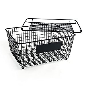 Gourmet Basics by Mikasa Stackable Metal Storage Basket with Removable Lid and Chalk Label, Black