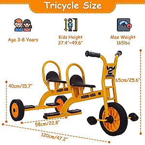 Kids Tricycle for Riders Ages 3+,Preschool Daycare Playground Kids Tricycle with Passenger Seat,Big Kids Tandem Trike with Inflation-Free Rubber Wheels,Kids Outdoor Play Equipment