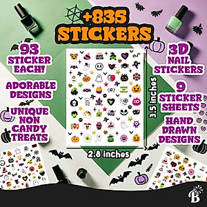 Halloween Nail Stickers+ Cards Non Candy Halloween Party Favors for Girls Treats Bulk, Halloween Goody Bag Stuffers, Halloween Birthday Girl Party Gifts Prizes Trick Girly Halloween Party Supplies