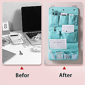 HSLFUAI Hanging Storage Bag for Bathroom, Behind Door, Bedroom, Washing Table Storage, Multifunctional Storage Bag with 3 Sticky Wall Hooks (3Layer, Blue)