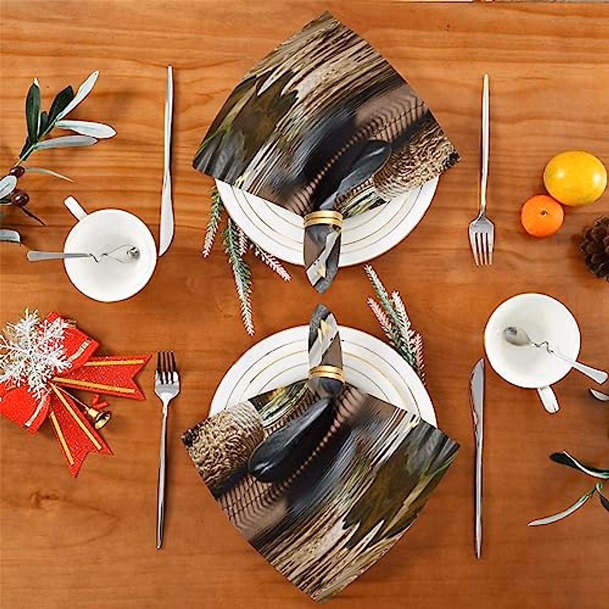 Nesatuwa 20 x 20 Inch Zen Basalt Stones on Wood Cloth Napkins Washable Soft Polyester Dinner Napkins Reusable for Weddings Party Dinner Decoration - 1 Pack